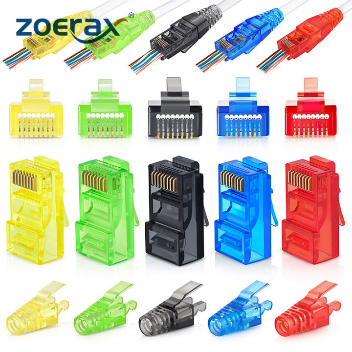 ZoeRax 50PCS RJ45 Cat6 Pass Through Connectors and 50PCS Strain Relief ...