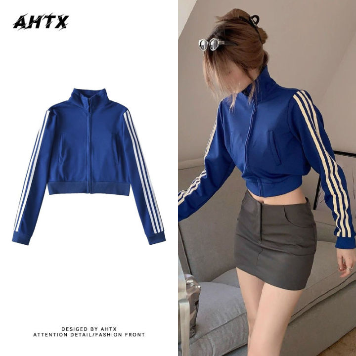 y2k Cropped top sports coat for girls women Korean style stand collar ...