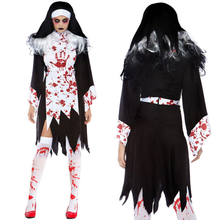 《1014》Women Walking Dead Vampire Costume Nun Cosplay Dress With Hat ...