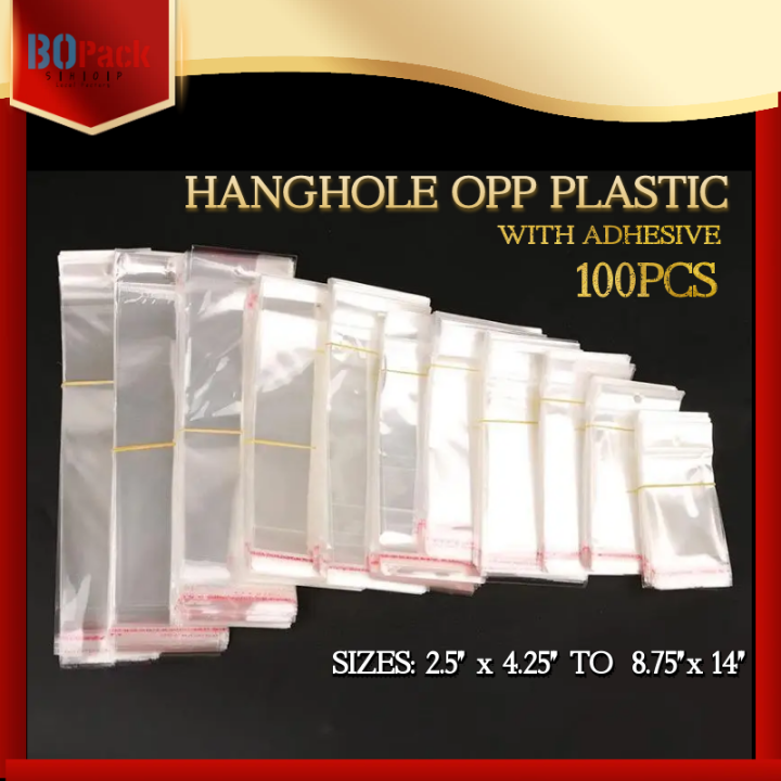 100 PCS OPP Plastic Bags with Hang Hole Resealable Transparent Self ...