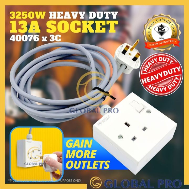 1 WAY Extension Plug Box Wire Copper Heavy Duty Extension Power Socket ...