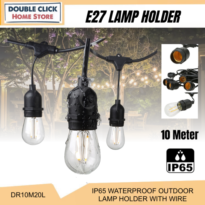 IP65 10Meter X 20 E27 Lamp Holder Wire Waterproof Outdoor Led String ...