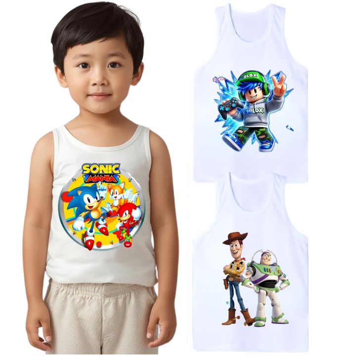 3PCS White Sando Shirts Tops Infant Kids Boyss Cotton Spandex Clothes ...