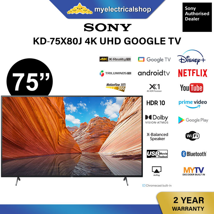 Sony 75 Inch 4K UHD Android TV Google TV KD-75X80J HDR Google Play ...