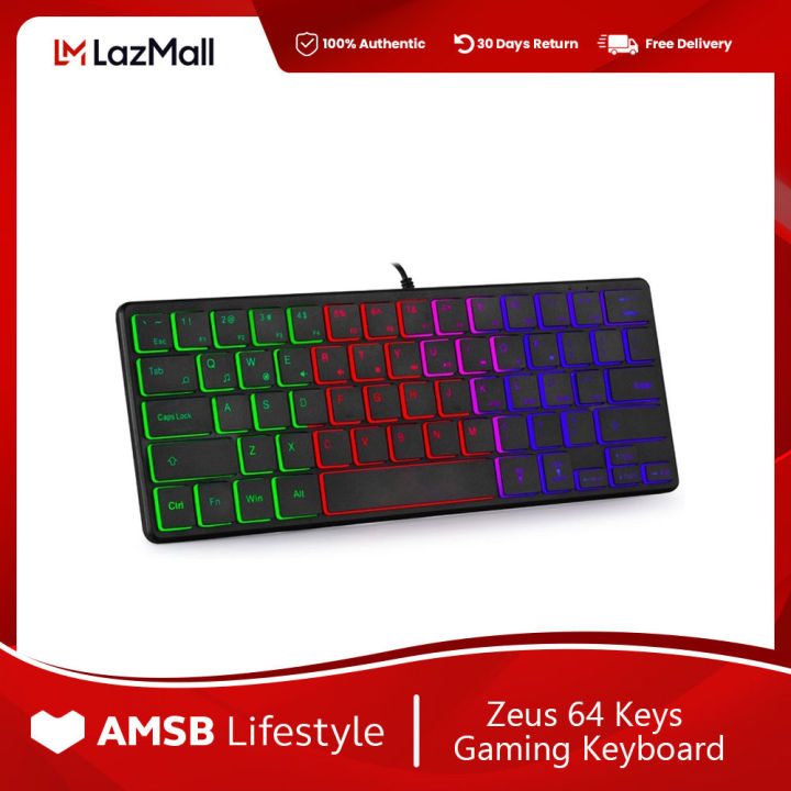 Zeus 60% RGB Gaming Keyboard 64 Keys Mini Ultra-Thin Wired Film ...