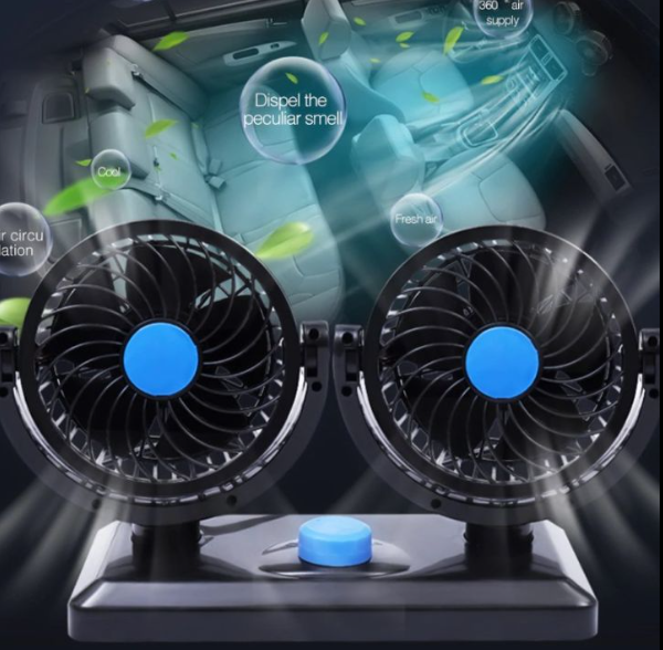 Car Fan Two Head 360°Rotation Foldable Auto Cooling Electric Aircon MP ...