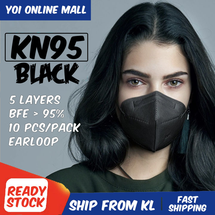 KL READY STOCK YOI 10pcs KN95 Black White HIJAB Headloop Face Mask 5ply ...
