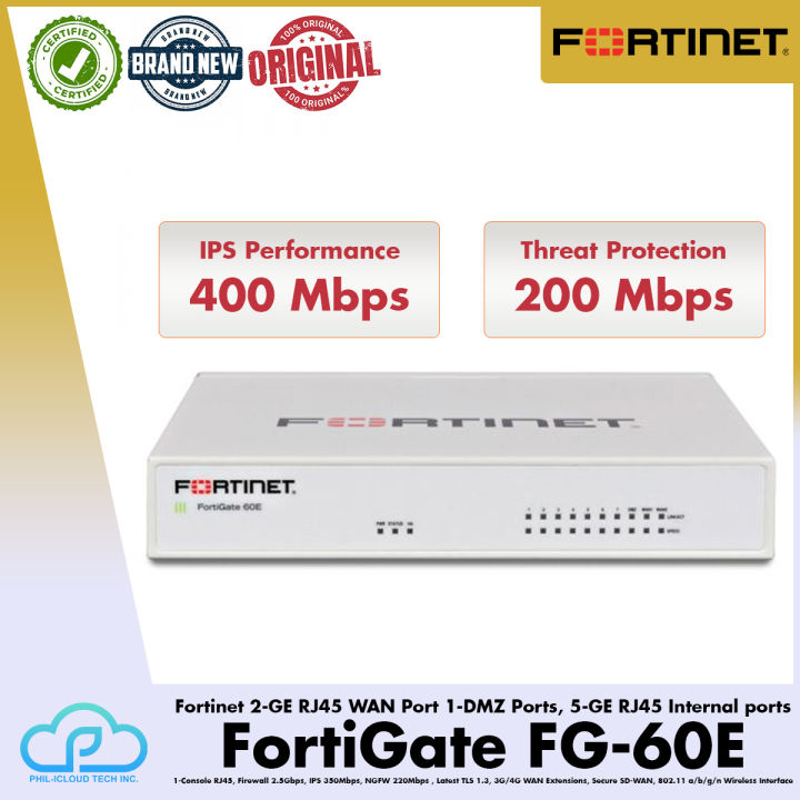 Fortinet FortiGate FG-60E Firewall - 2-GE RJ45 WAN Port, 8-GE RJ45 PoE ...