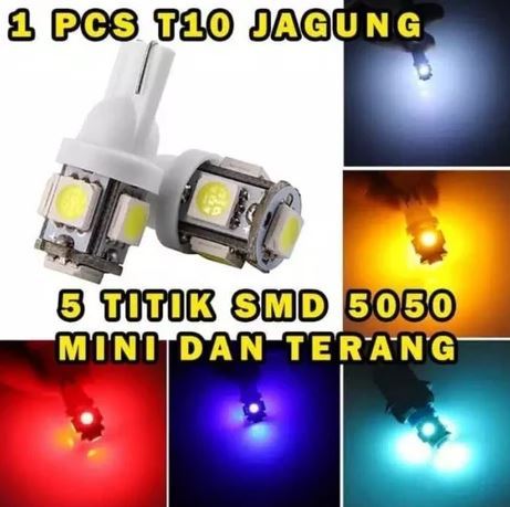 LAMPU LED SENJA T 10 JAGUNG 5 TITIK SMD 5050 SUPER TERANG MOBIL / MOTOR ...