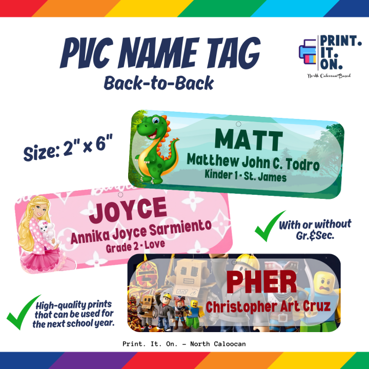PVC NAME TAG / NAME PLATE FOR KIDS CUSTOMIZED | Print. It. On. | Lazada PH