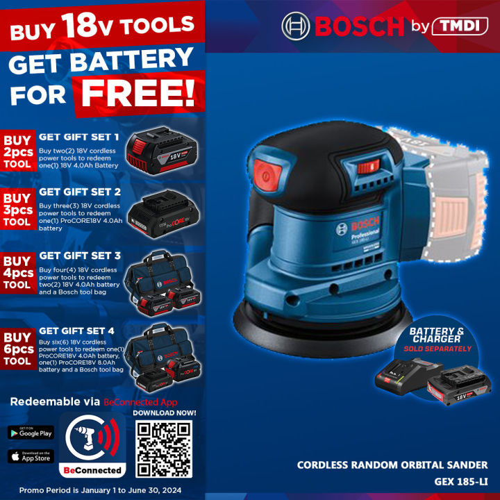 BOSCH 18V Brushless Cordless Random Orbital Sander Variable Speed (BARE TOOL) Wood Sander GEX185 ...