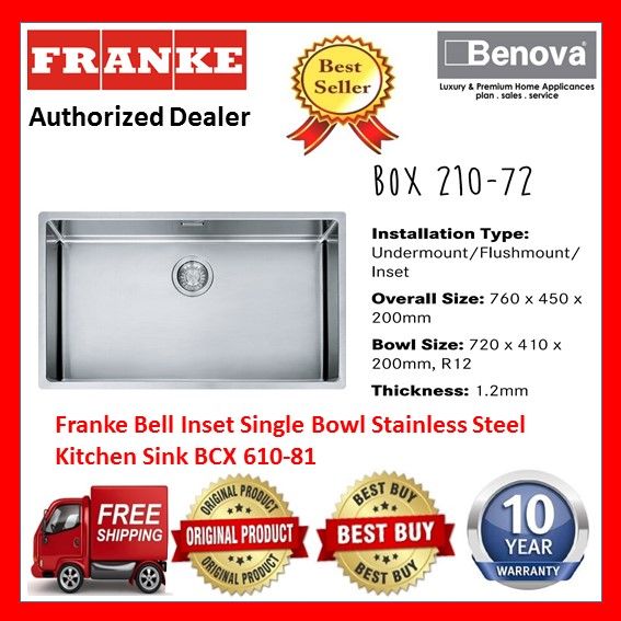 Franke BOX Single Bowl Stainless Steel Kitchen Sink BOX 210-72 | Lazada