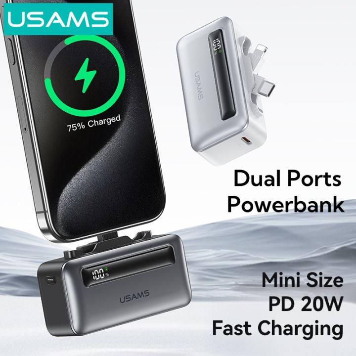 USAMS 2 in 1 Portable 4500mAh Mini Power Bank 20W Fast Charging Dual ...