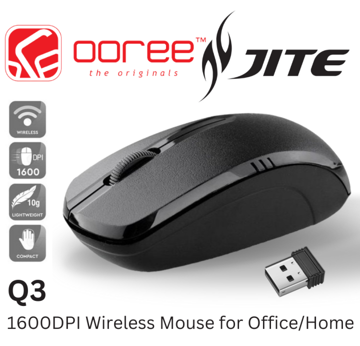 JITE Q3 2.4GHz WIRELESS MOUSE WITH 3 BUTTONS, 800 - 1600 ADJUSTABLE DPI ...