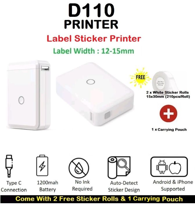 D110 Inkless Label Printer, Portable Wireless Bluetooth Thermal Label ...