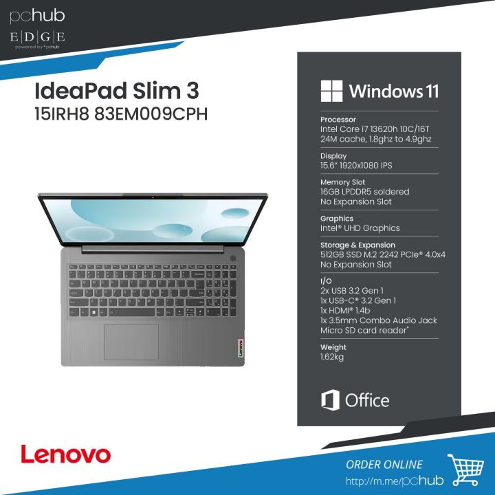 PChub | Lenovo IP3 Slim 15IRH8 83EM009CPH grey, i7 13620h, 16gb d5 ...