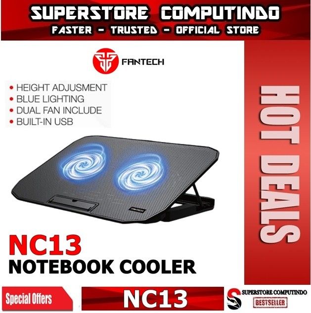 Fantech NC13 | NC-13 Cooling Pad Notebook Cooler 2 Fan Blue LED ...