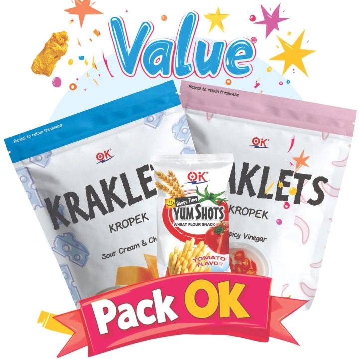 [OK Snacks][3 in 1 set]Kraklets Kropek 320g+Yum Shots Tomato 60g Crispy ...