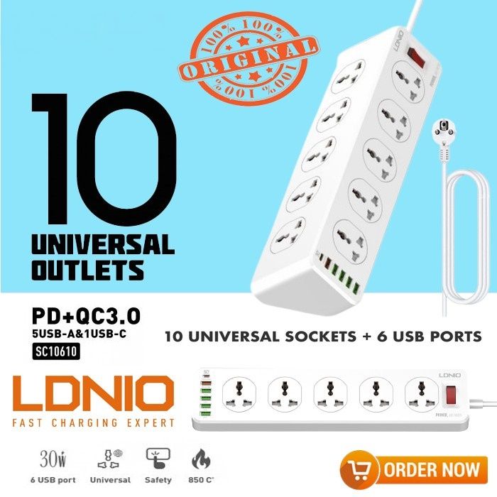 Stop Kontak Ldnio SC10610 - 10 Power Socket 5 Port Usb 1 USB-C PD 18W ...