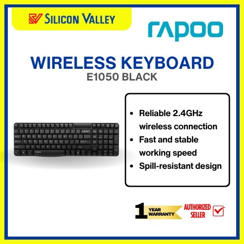 RAPOO Wireless Keyboard E1050 BLACK, Battery life for up to 12 months Plug-and-play, 2.4GHz ...