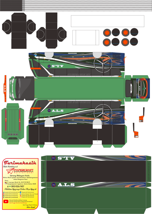 Pola Kertas Papercraft Bus ALS (Antar Lintas Sumatera) Jetbus 3 Double ...