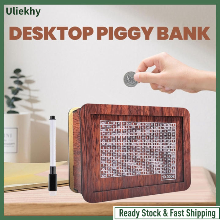 Uliekhy Simple Wooden Coin Bank Creative Money Box with Counter Desktop ...