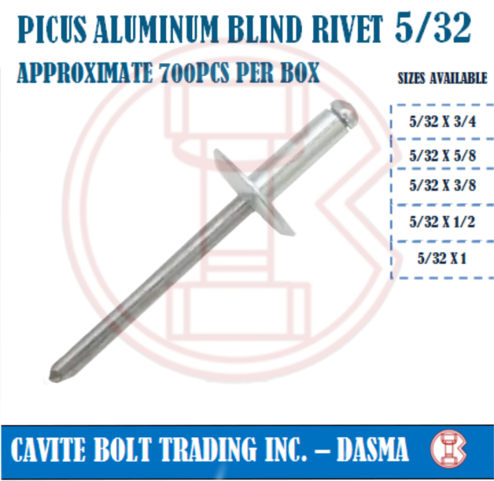 PICUS ALUMINUM BLIND RIVET 5/32" (APPROXIMATE 600 PCS PER ORDER/BOX ...