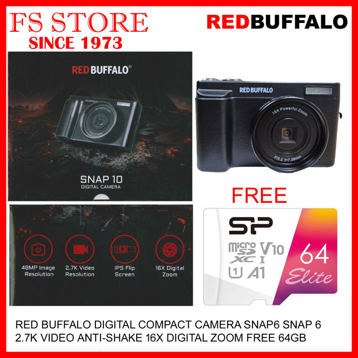RED BUFFALO DIGITAL COMPACT CAMERA SNAP10 SNAP 10 2.7K VIDEO ANTI-SHAKE 16X DIGITAL ZOOM IPS ...