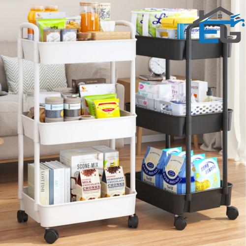 4 Tier Trolley Racks with Wheels Multifunction Storage Shelf Rack for ...