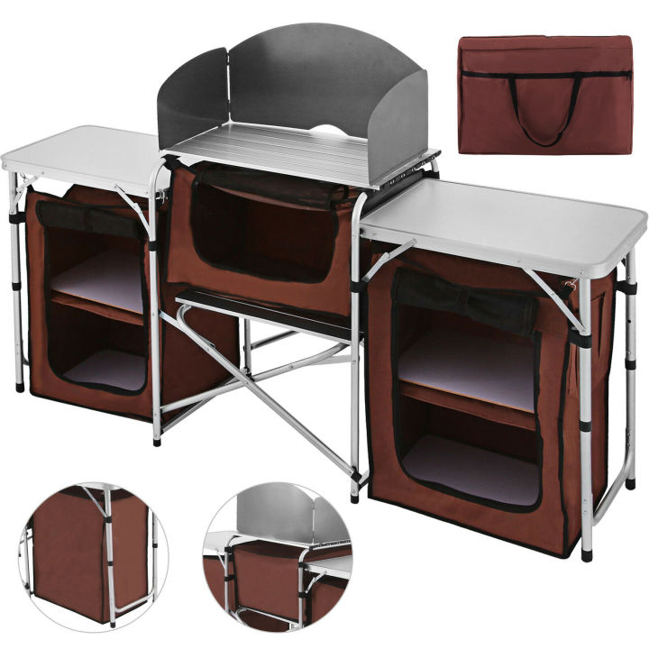 Easy Up Folding Kitchen Stand Storage Table Cabinet Portable Camping ...