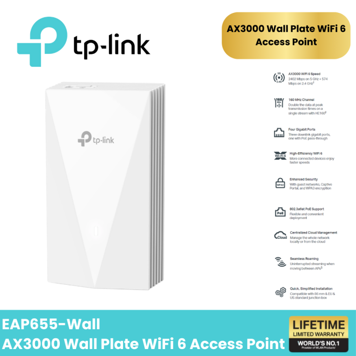 TP-LINK EAP655-Wall AX3000 Wall Plate WiFi 6 Access Point | Lazada.co.th