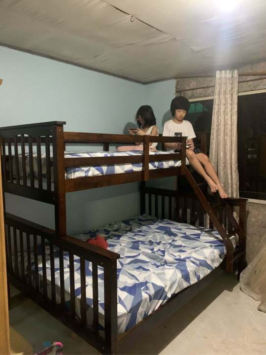 solid wood double deck bed frame bunk bed frame free assembly | Lazada PH