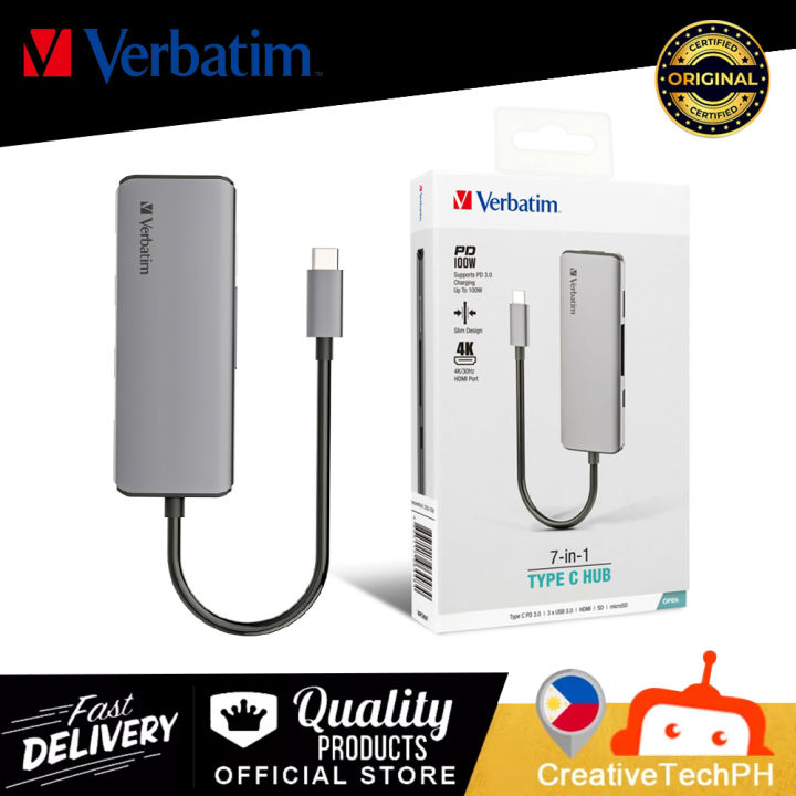 Verbatim 7-in-1 Type C Hub | HDMI 4K | Type-C power Delivery | 3 USB 3. ...