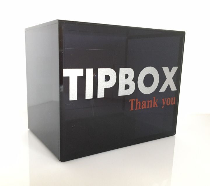 กล่อง Tip Box อะคริลิค สีดำใสเข้ม ตัวหนังสือสกรีน สีเงิน ขนาด ...
