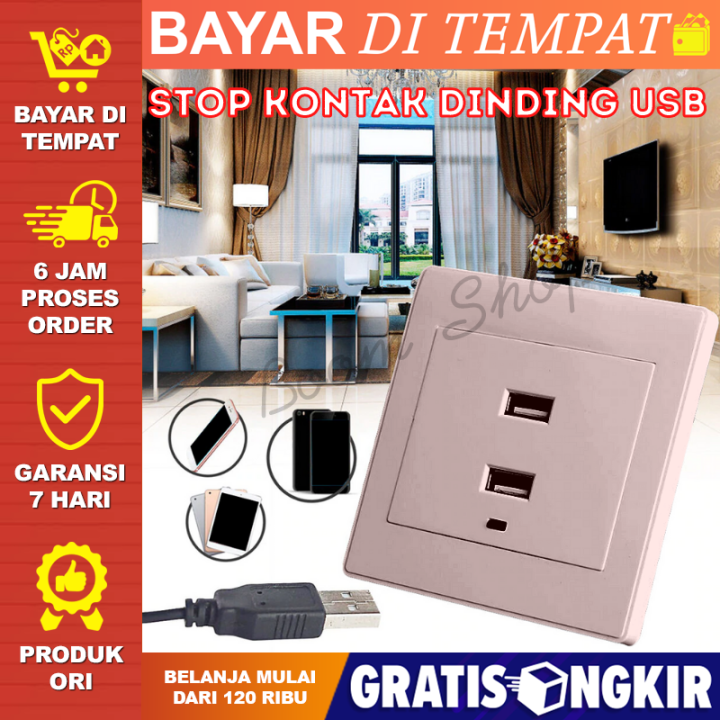 BISA COD - Stop Kontak USB Charger 2 Lubang Wall Socket Universal Dual ...