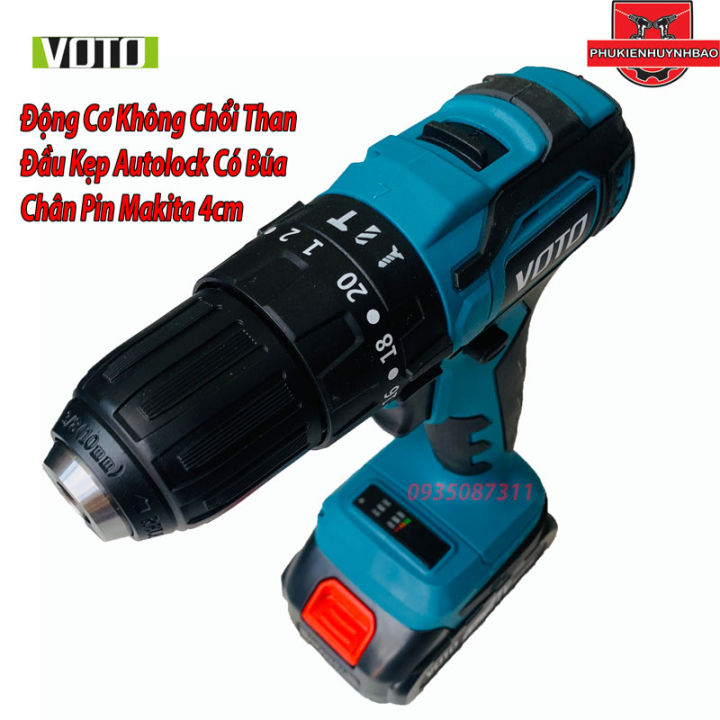 Máy Khoan Pin 21V VOTO Có Búa Động Cơ Không Chổi Than Đầu Kẹp Autolock ...