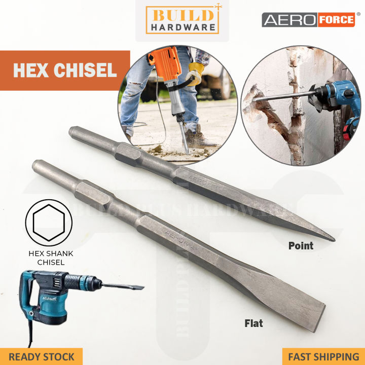 AeroForce 17MM X 280MM Hex Shank Chisel (Flat / Point) Hex Head ...
