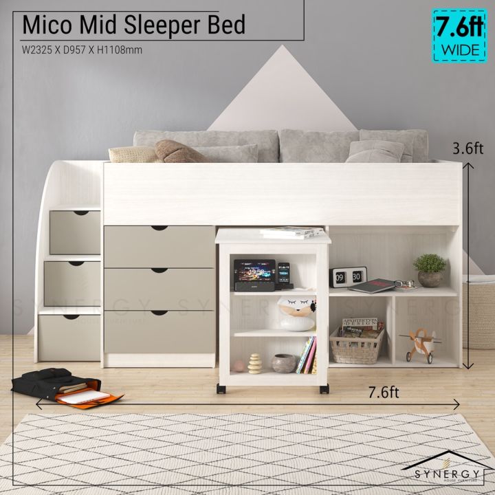 Mico Collection Bunk Bed Midsleeper UK Export Designed Kid Bedframe with Multifunction and ...