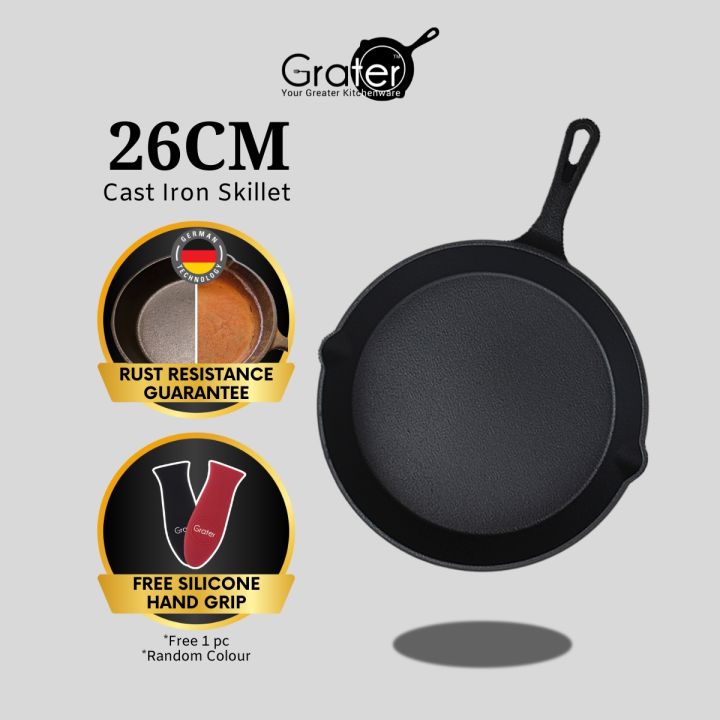 GRATER 26CM Rust Resistance Cast Iron Skillet Frying Pan (10 inches ...
