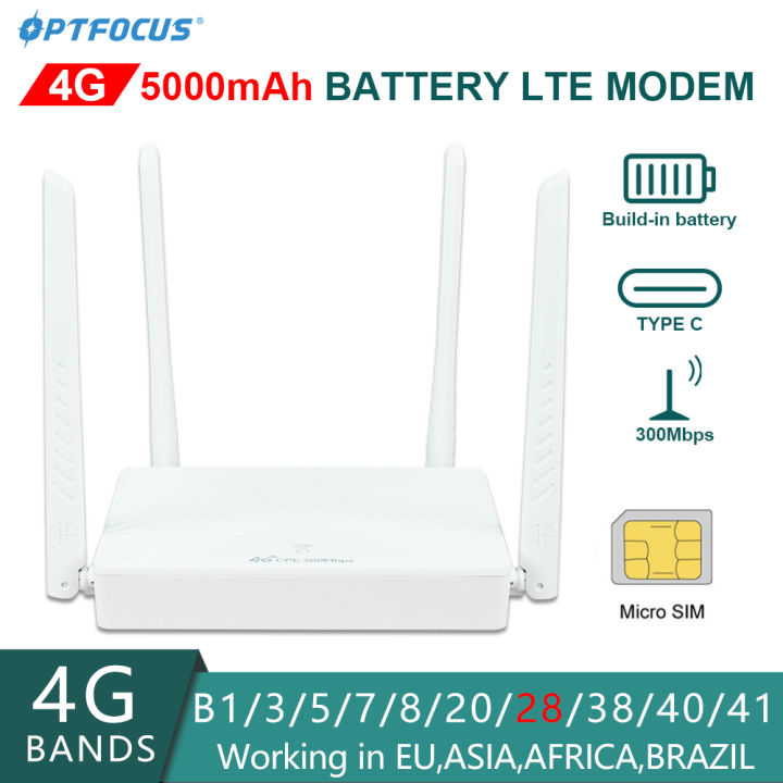 OPTFOCUS 300mbps LTE Router Modem USB typeC 5000mah battery WIFI SIM Card Hotspot Mobile 4G CPE ...