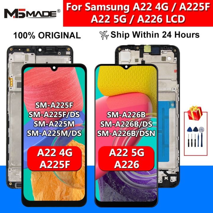 ต้นฉบับสำหรับ Galaxy A22 4G จอแสดงผล LCD A225F ดิจิไทเซอร์หน้าจอสัมผัส ...