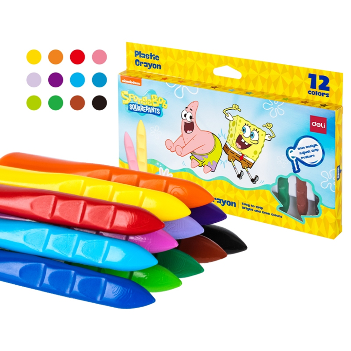 Deli Spongebob Plastic Crayon 12 Colors C220-12 | Lazada PH