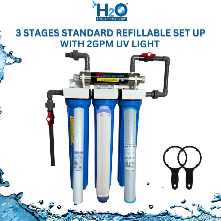 Water Filtration System 3 Stages 20" Slim Type Refillable Deepwell ...