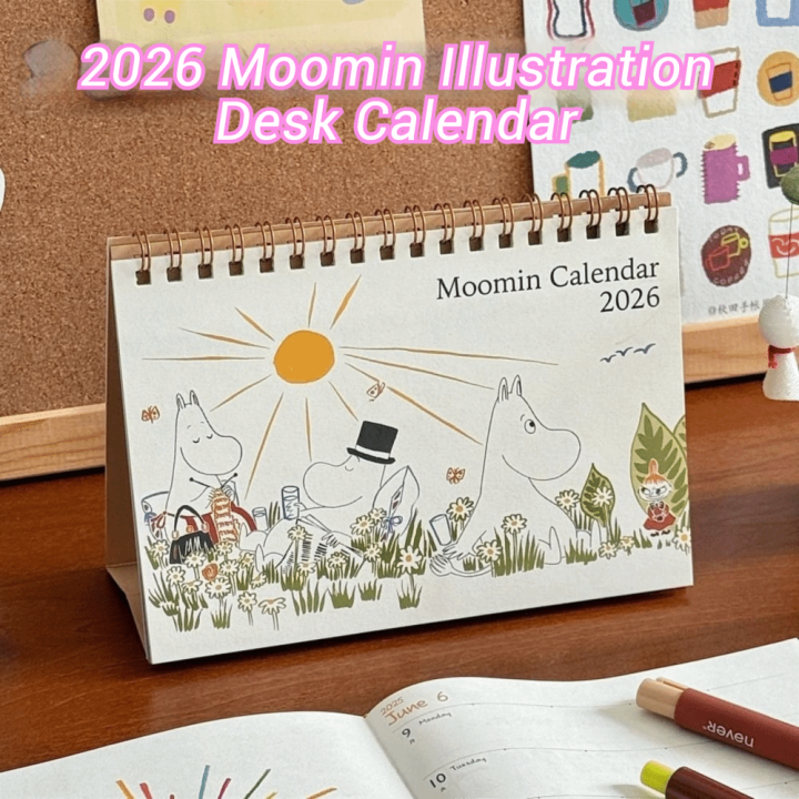 SHIRUI Flip Schedule 2026 Moomin Desk Calendar with Memo Notes Coil ...