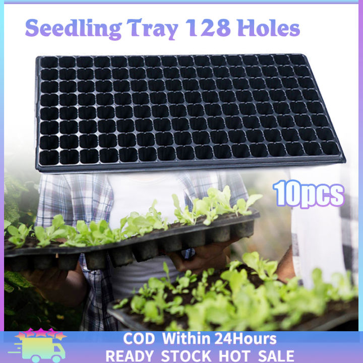 [Fast Delivery]10 Pieces Seedling Tray 128 Holes With Drain Holes Plant ...