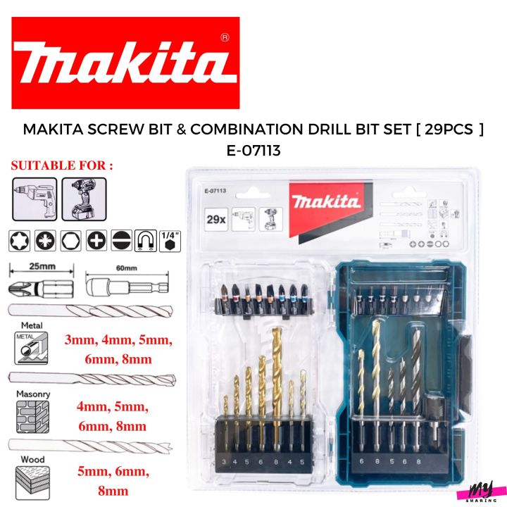 MAKITA SCREW BIT & COMBINATION DRILL BIT SET [ 29PCS ] E-07113 | Lazada