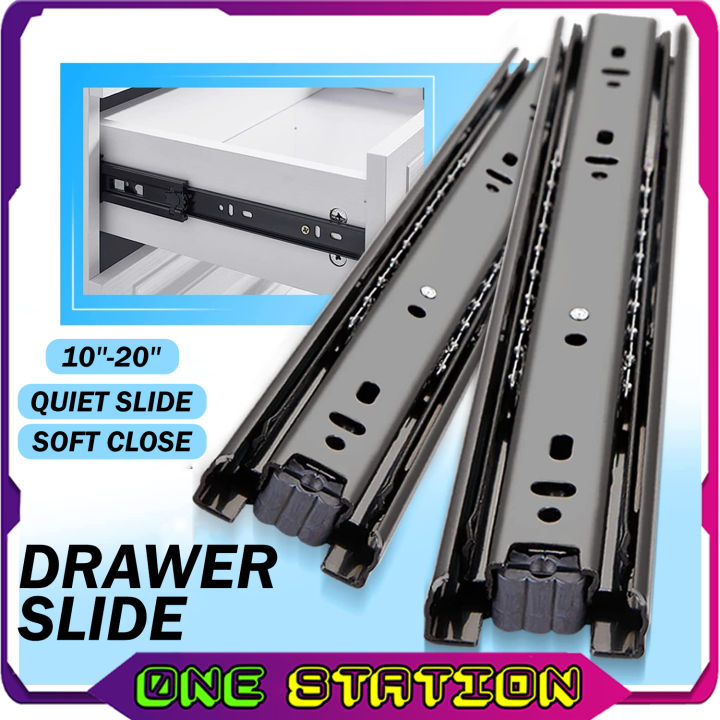1Pair Black Cabinet Drawer Slide Rail Soft Closing Full Extension ...