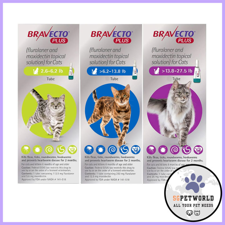BRAVECTO PLUS Heartworm Flea Tick and Worm Treatment 1 Dose for All size Cats | Lazada Singapore