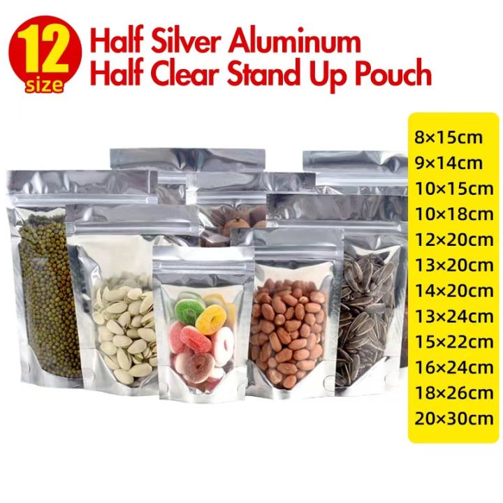 100pcs Half Silver Aluminum Half Clear Stand Up Pouch Packaging Resealable | Lazada PH