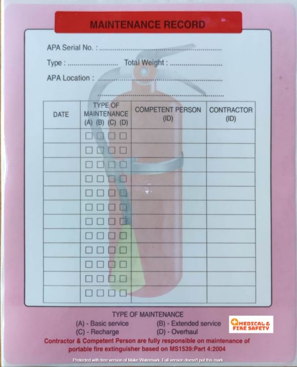 100 PCS Bomba Maintenance Record Sticker Label for Fire Extinguisher ...